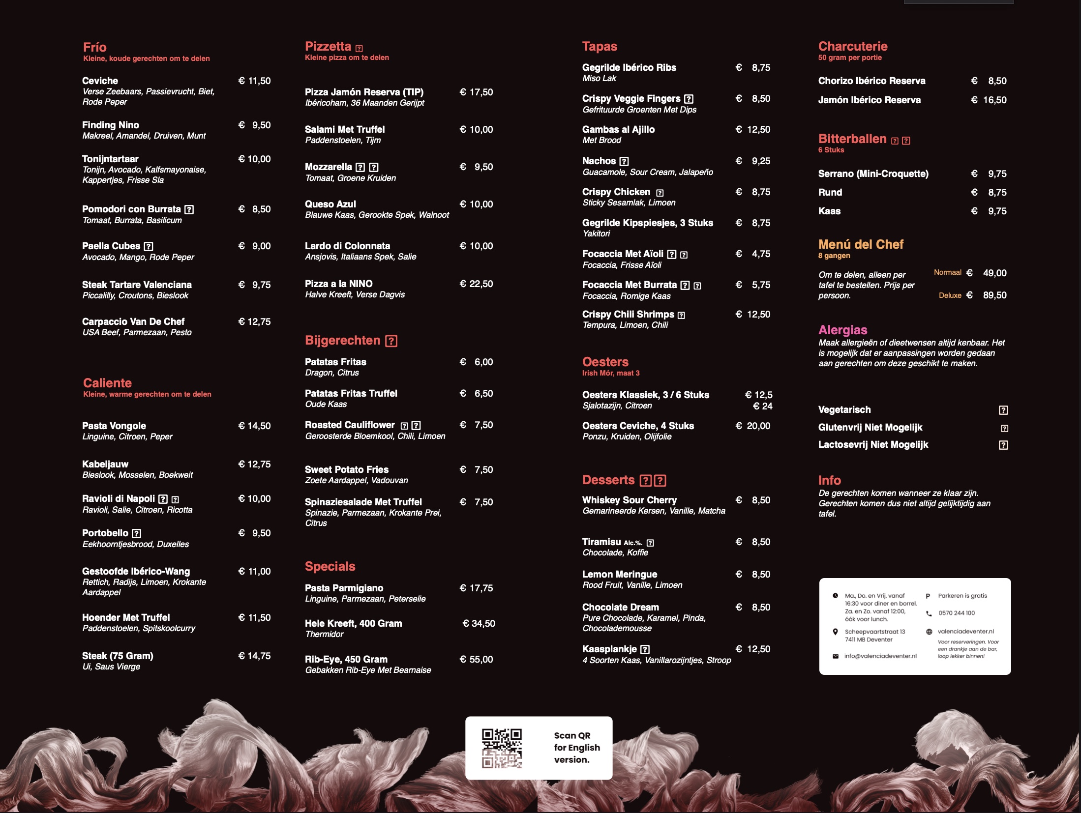 Menu Valencia | Beachclub Valencia Deventer