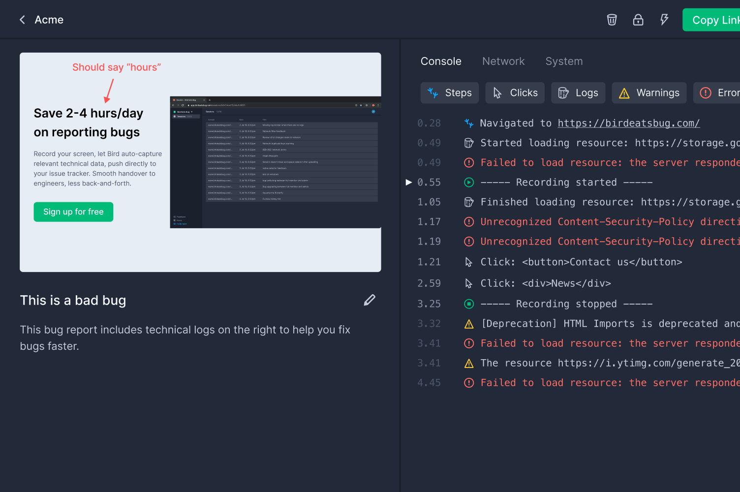 Report bugs faster and better | Bird Eats Bug