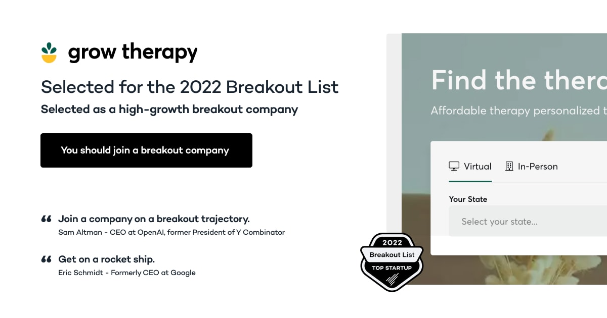 Grow Therapy’s Breakout List Profile – Identify top startups to join