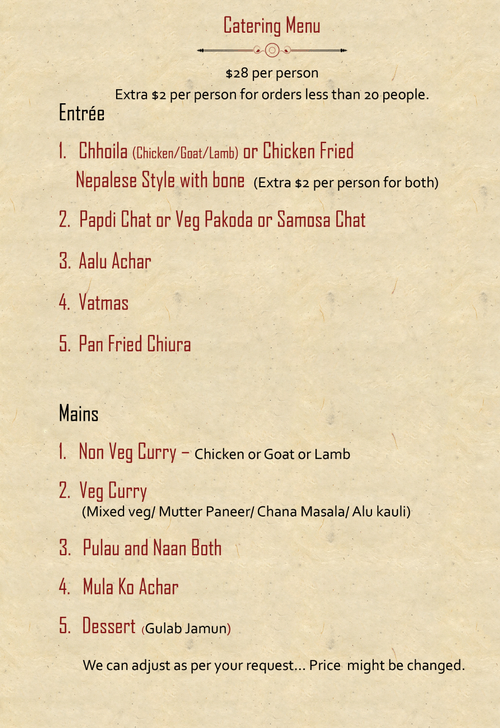 Menu | Chulho Nepalese and Indian Cuisine