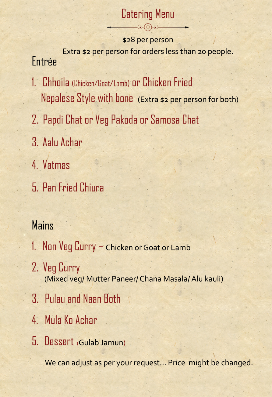 Menu | Chulho Nepalese and Indian Cuisine