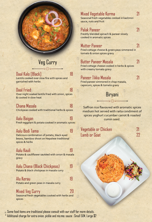 Menu | Chulho Nepalese and Indian Cuisine