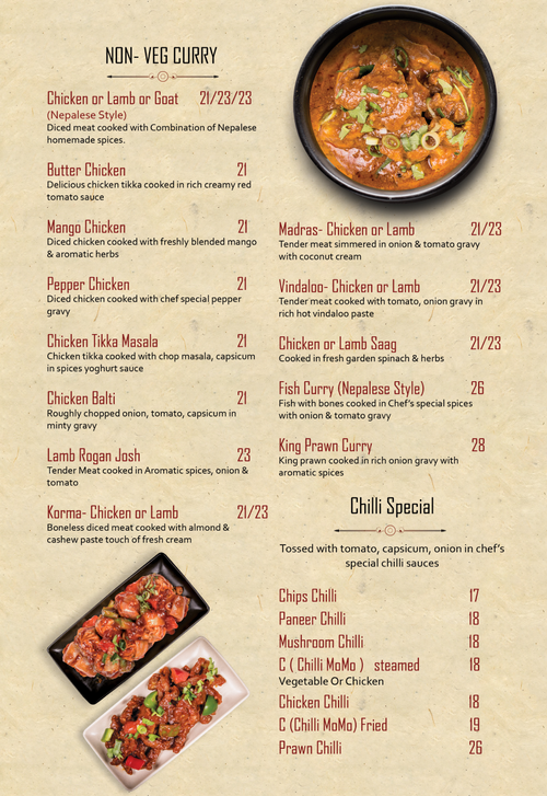 Menu | Chulho Nepalese and Indian Cuisine