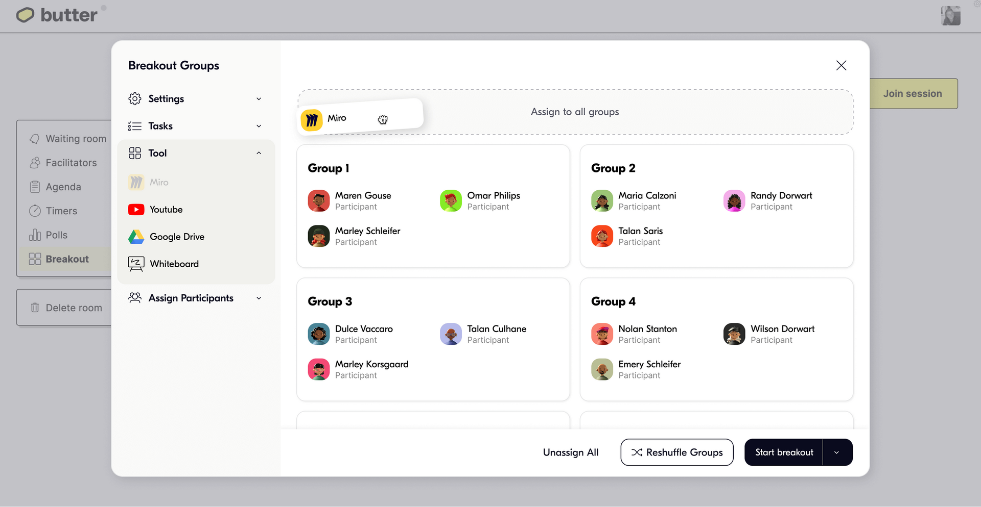 Butter Breakouts | Easy virtual breakout rooms & groups
