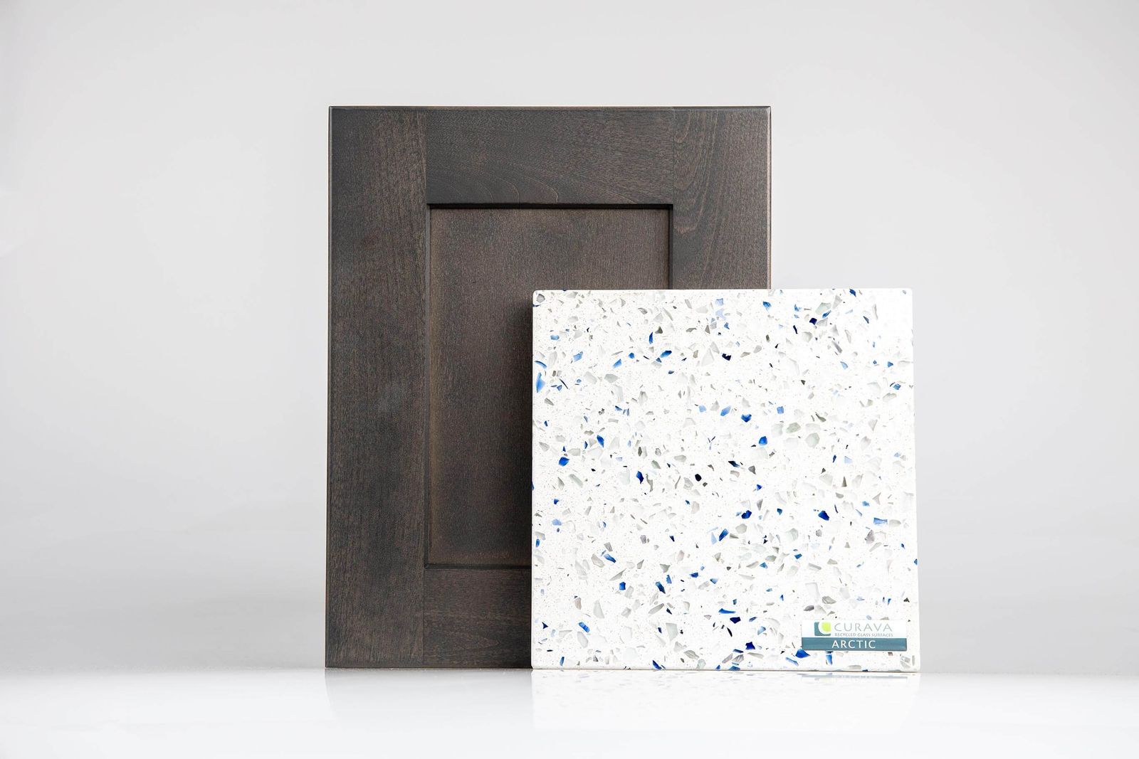 Arctic Blue Color Recycled Glass Countertop Sample | Curava