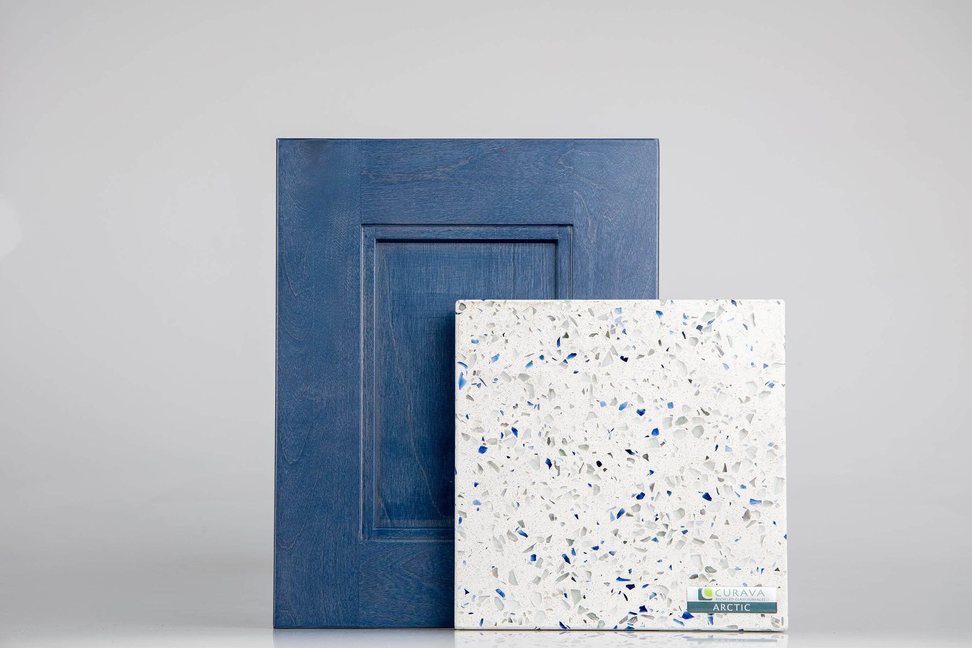 Arctic Blue Color Recycled Glass Countertop Sample | Curava