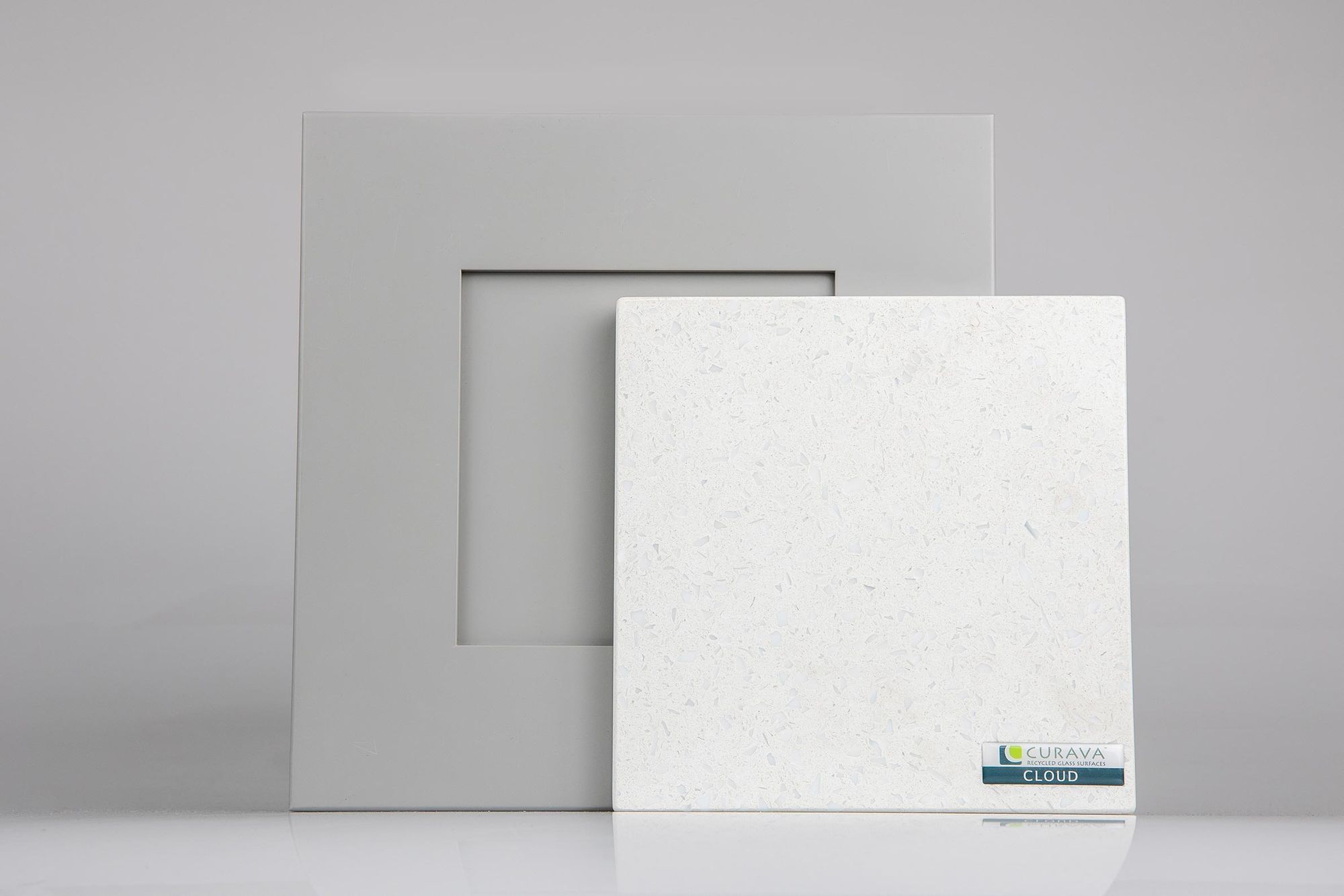 Cloud Recycled Glass Countertop Samples | Curava