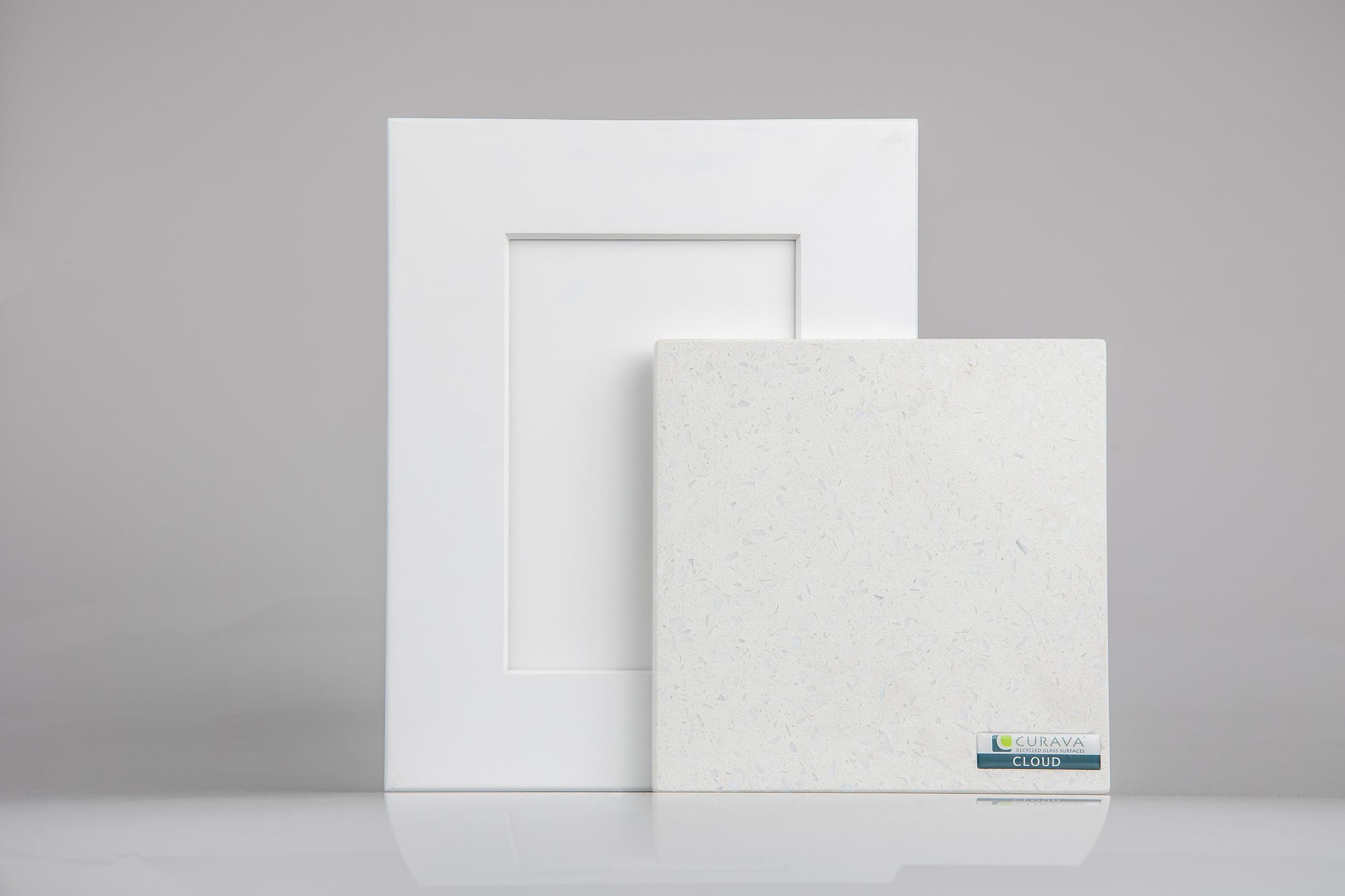 Cloud Recycled Glass Countertop Samples | Curava