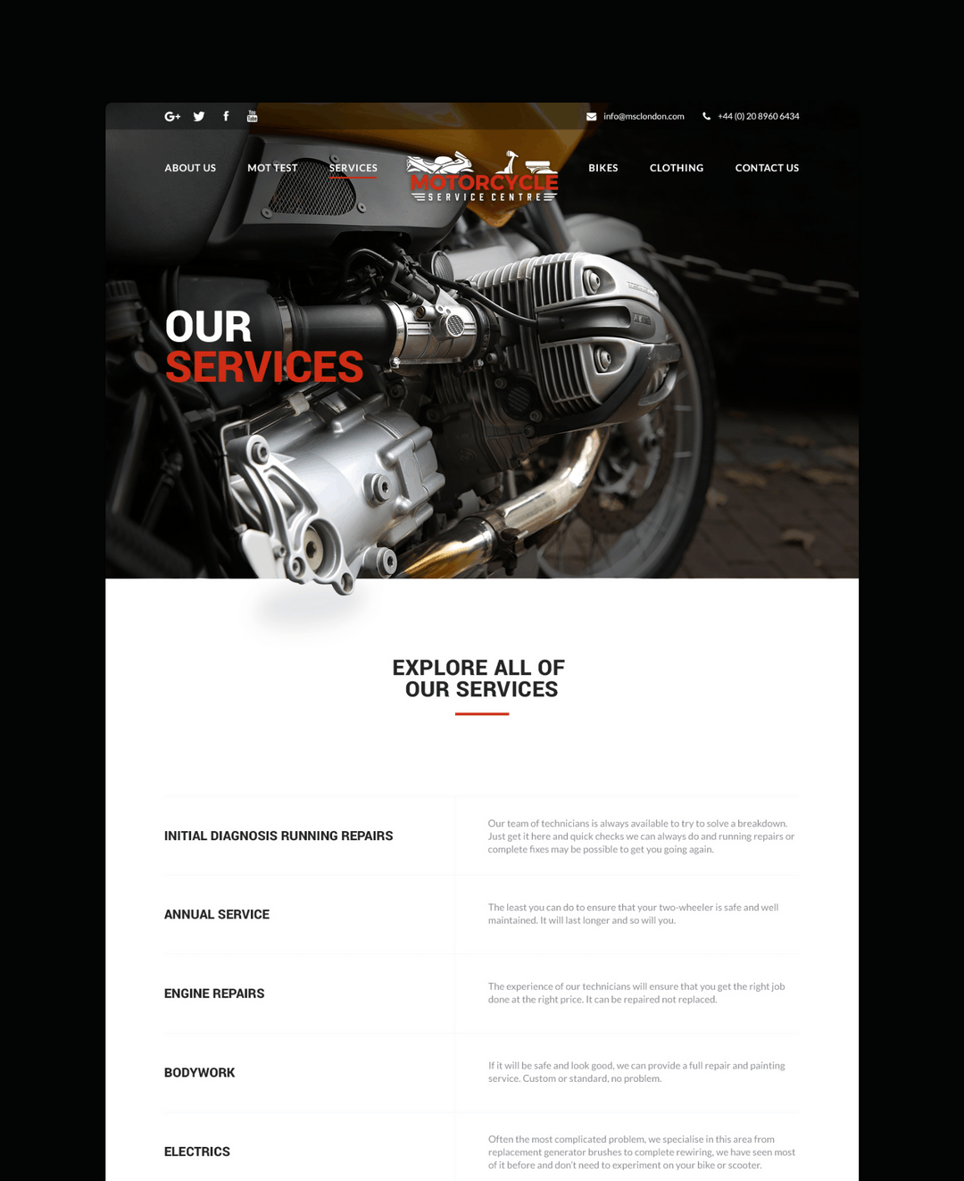 Motorcycle Service Centre | Web Design