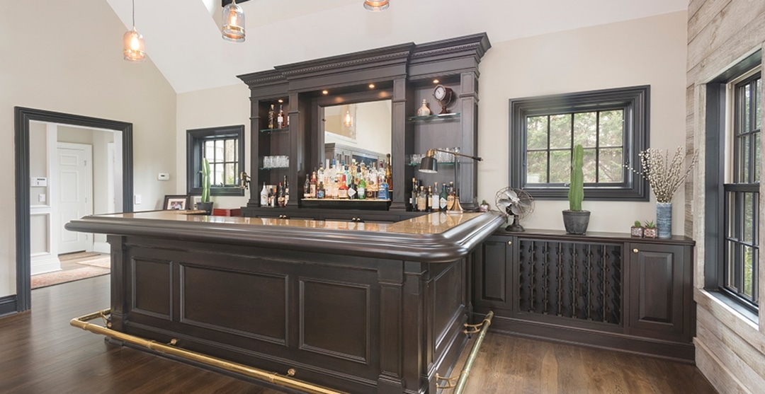 Dark stained mahogany bar Laurel Hollow, NY | WL Kitchen & Home