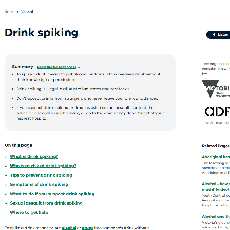 Drink spiking - Better Health - CODE