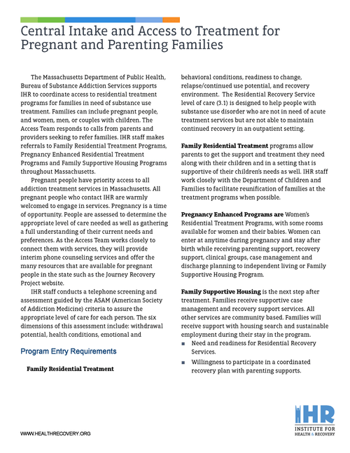 Family Residential Treatment Intake & Pregnant Women’s Access ...