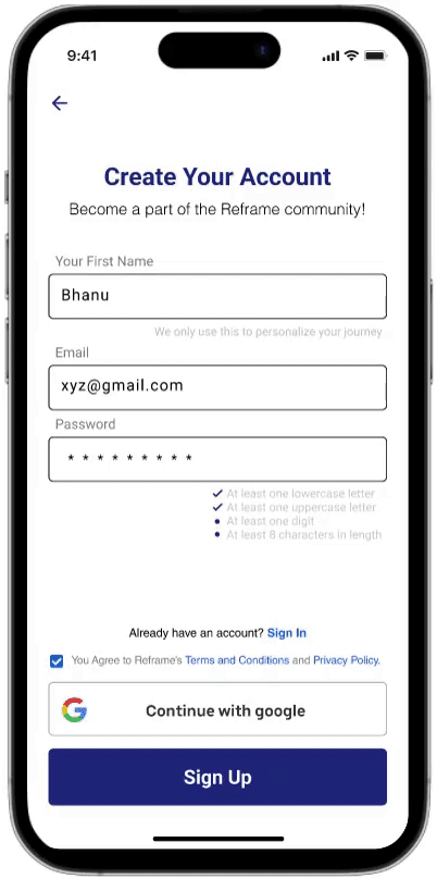 Reframe Application Redesign