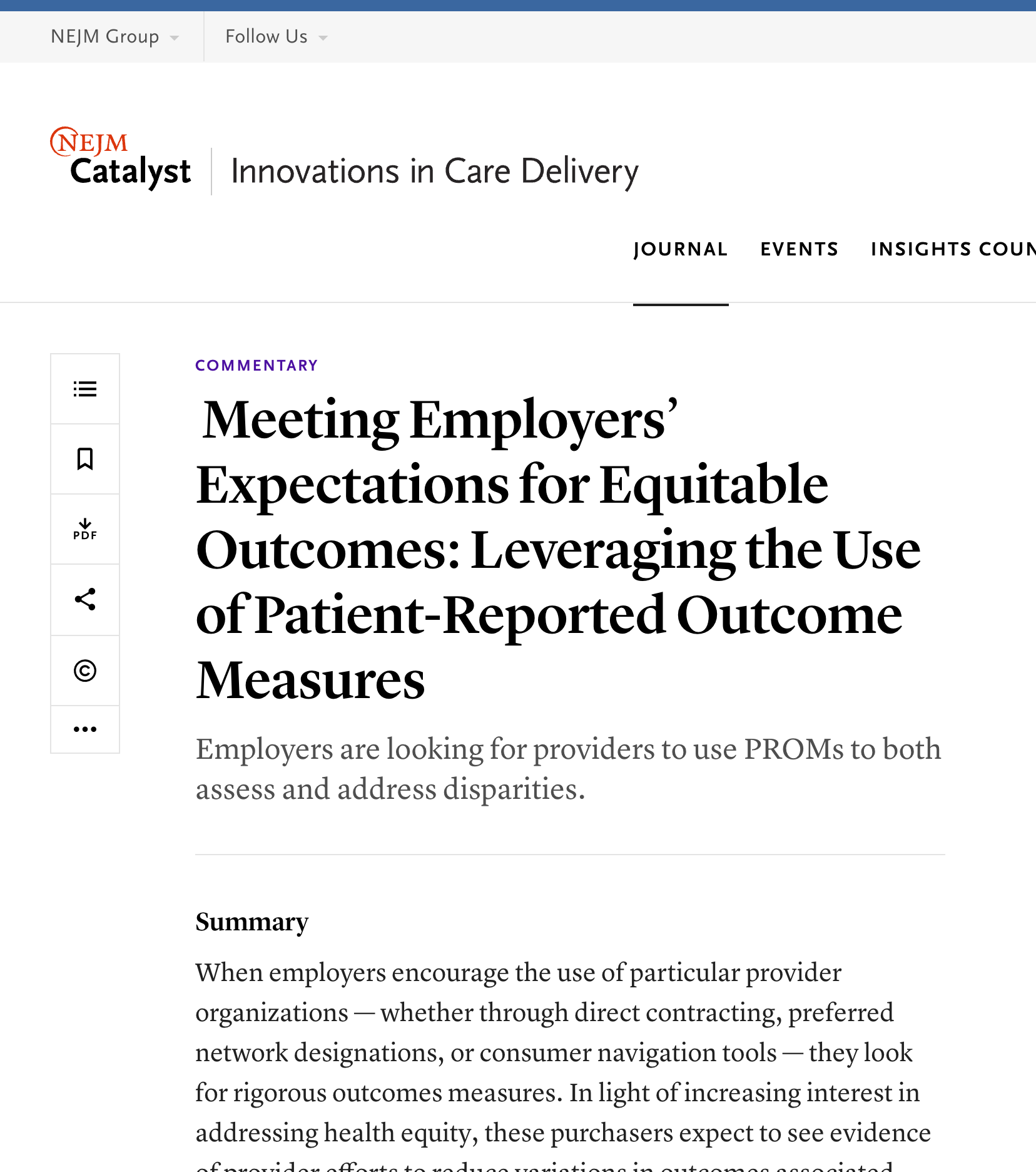 NEJM Catalyst Commentary on the value of Patient-Reported Outcome ...