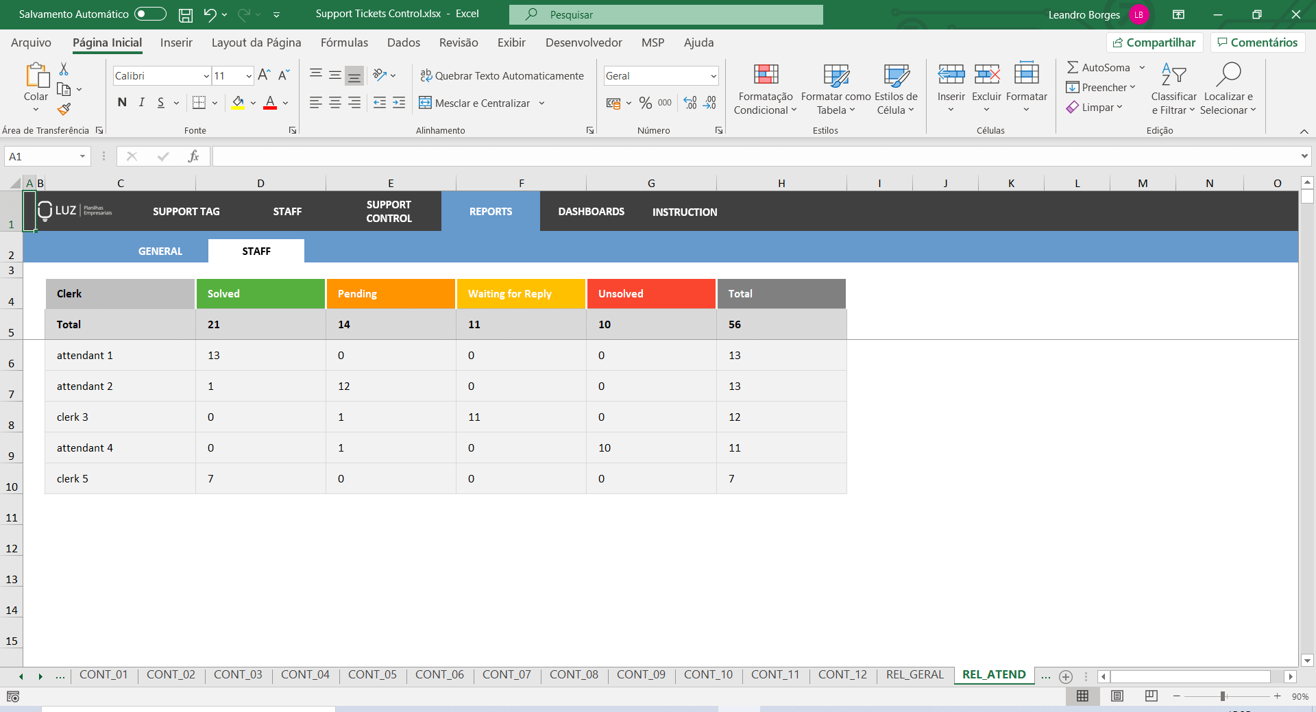 Support Tickets Control Excel Spreadsheet Template - LUZ Templates