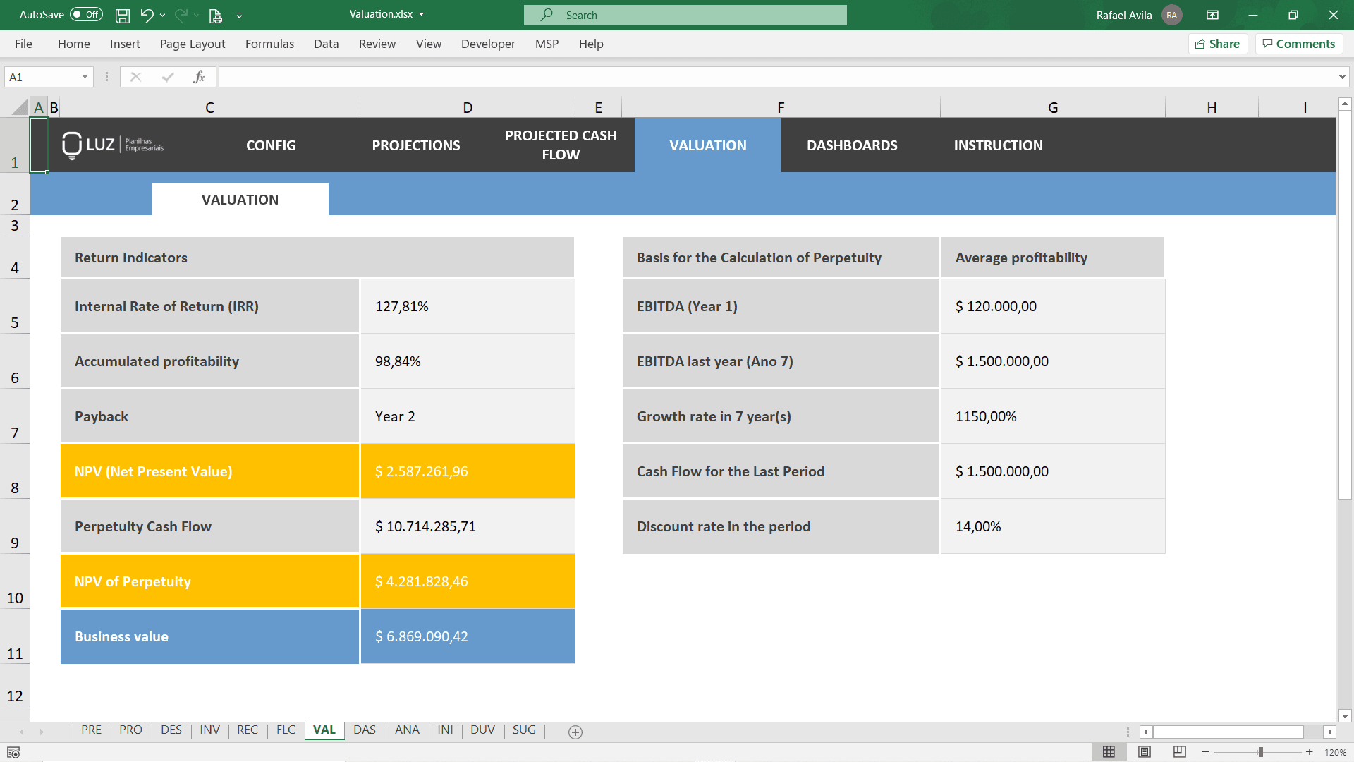 Valuation Excel Spreadsheet Template - LUZ Templates