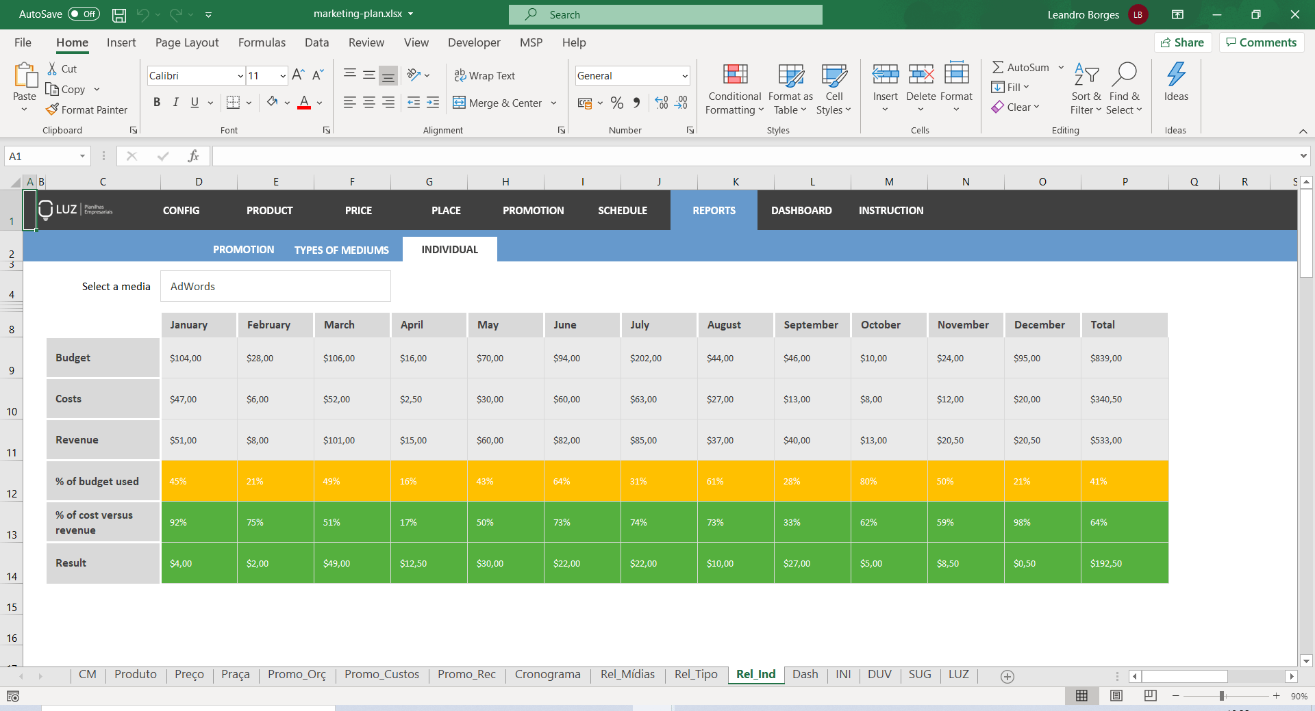 Marketing Plan Excel Spreadsheet Template - LUZ Templates
