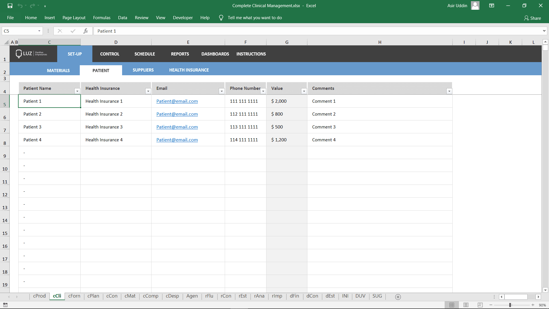 Complete Clinical Management Excel Spreadsheet Template - LUZ Templates