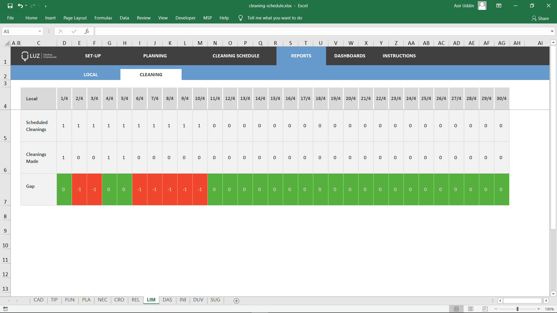 Clean Schedule Excel Spreadsheet Template - LUZ Templates