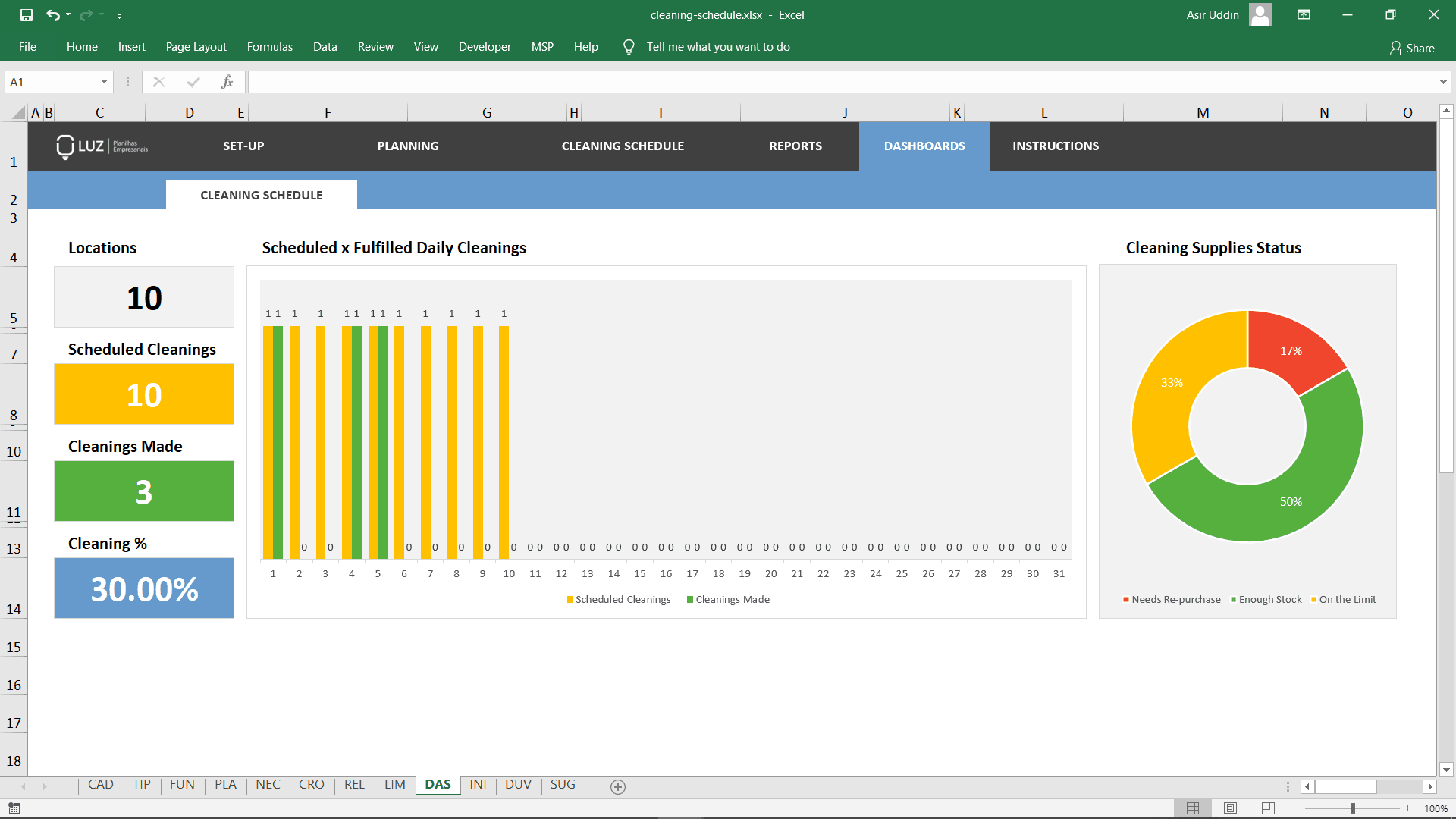 Clean Schedule Excel Spreadsheet Template - LUZ Templates