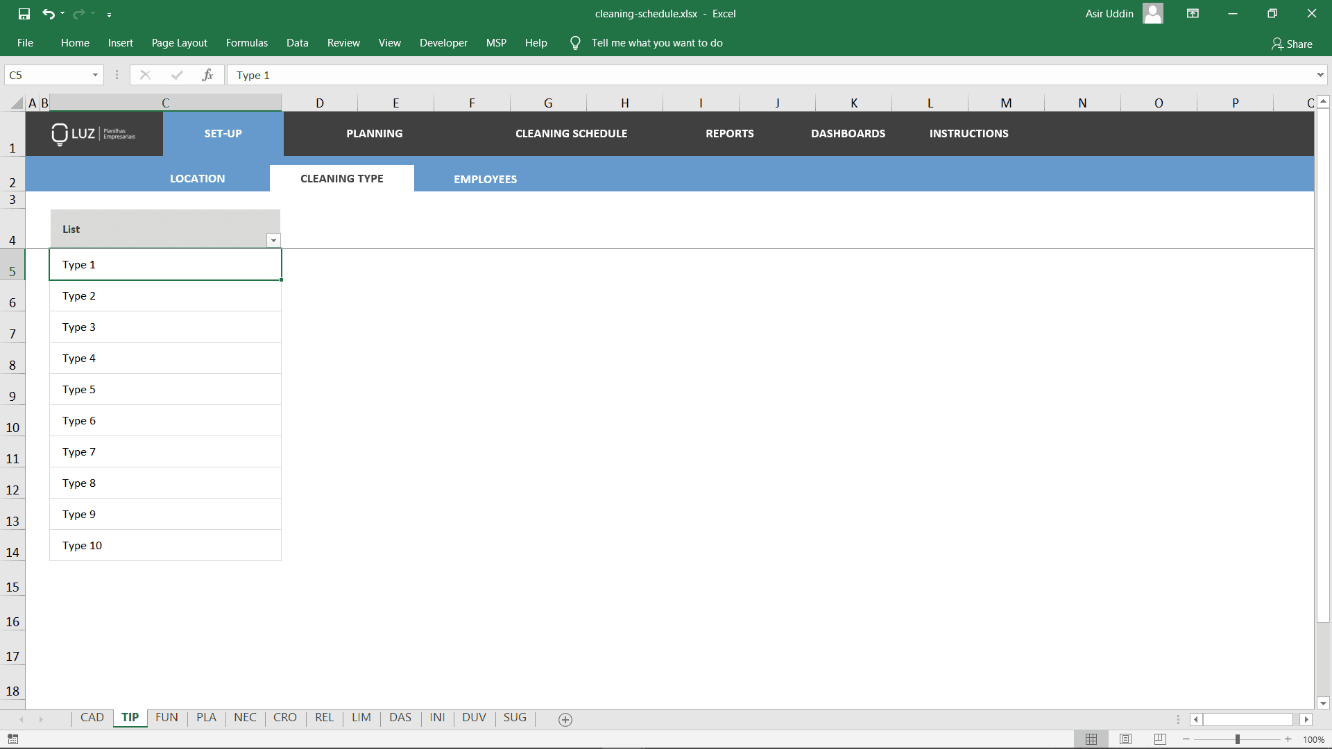 Clean Schedule Excel Spreadsheet Template - LUZ Templates