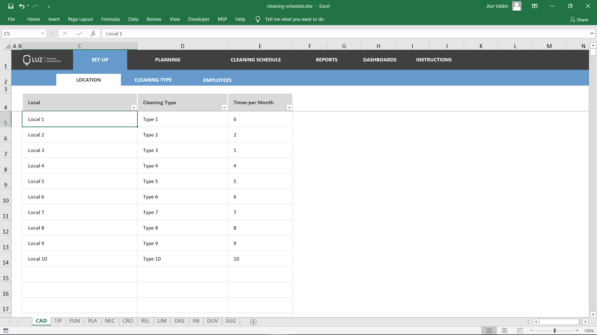 Clean Schedule Excel Spreadsheet Template - LUZ Templates