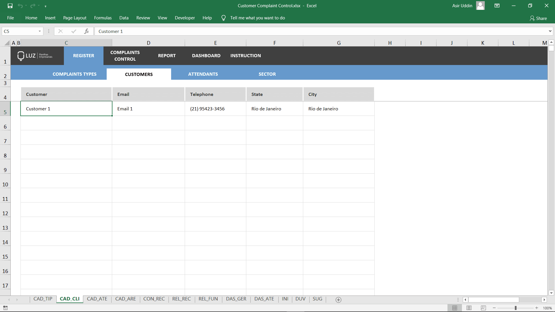 Customer Complaint Control Excel Spreadsheet Template - LUZ Templates