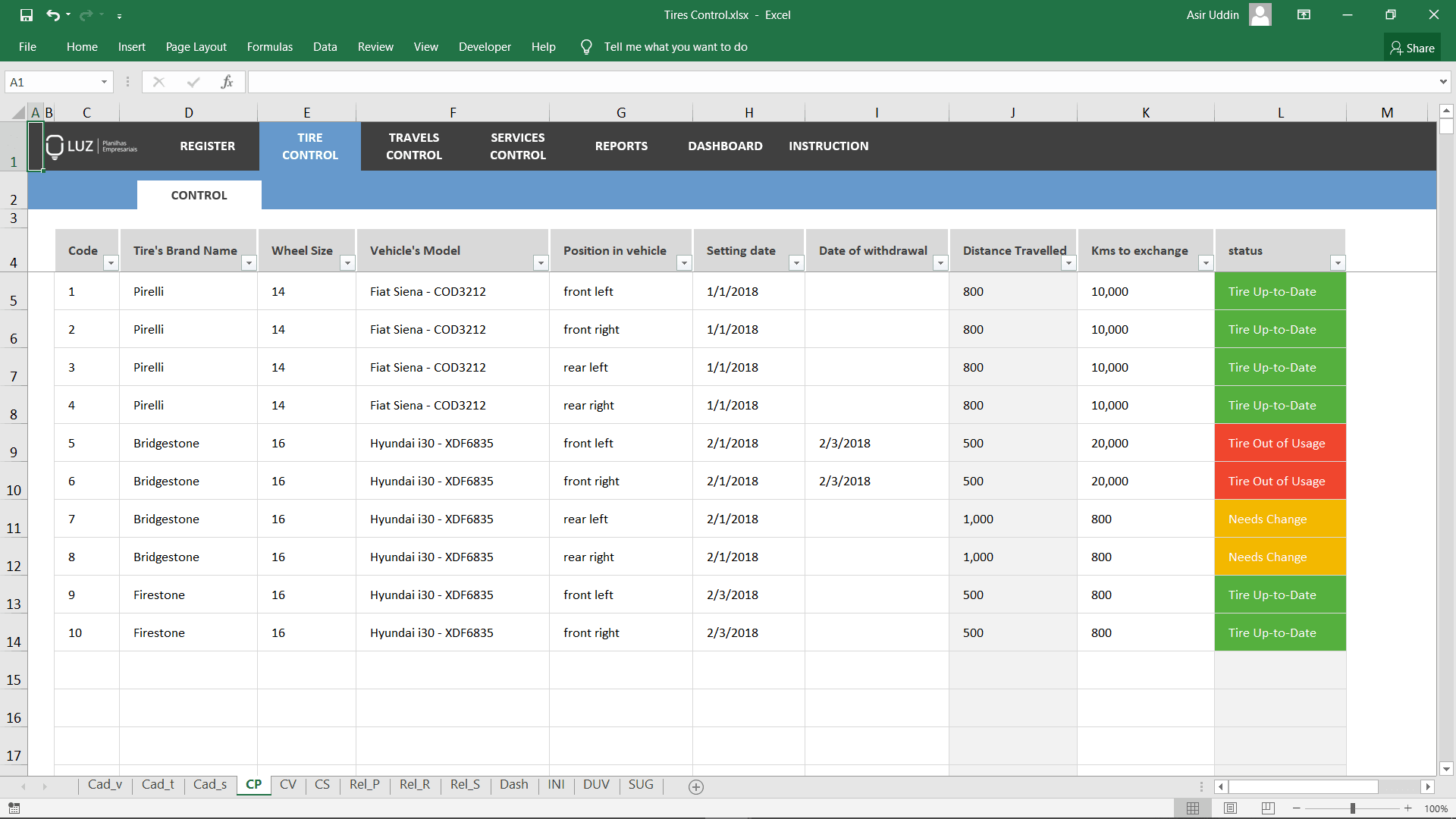 Tire Control Excel Spreadsheet Template - LUZ Templates