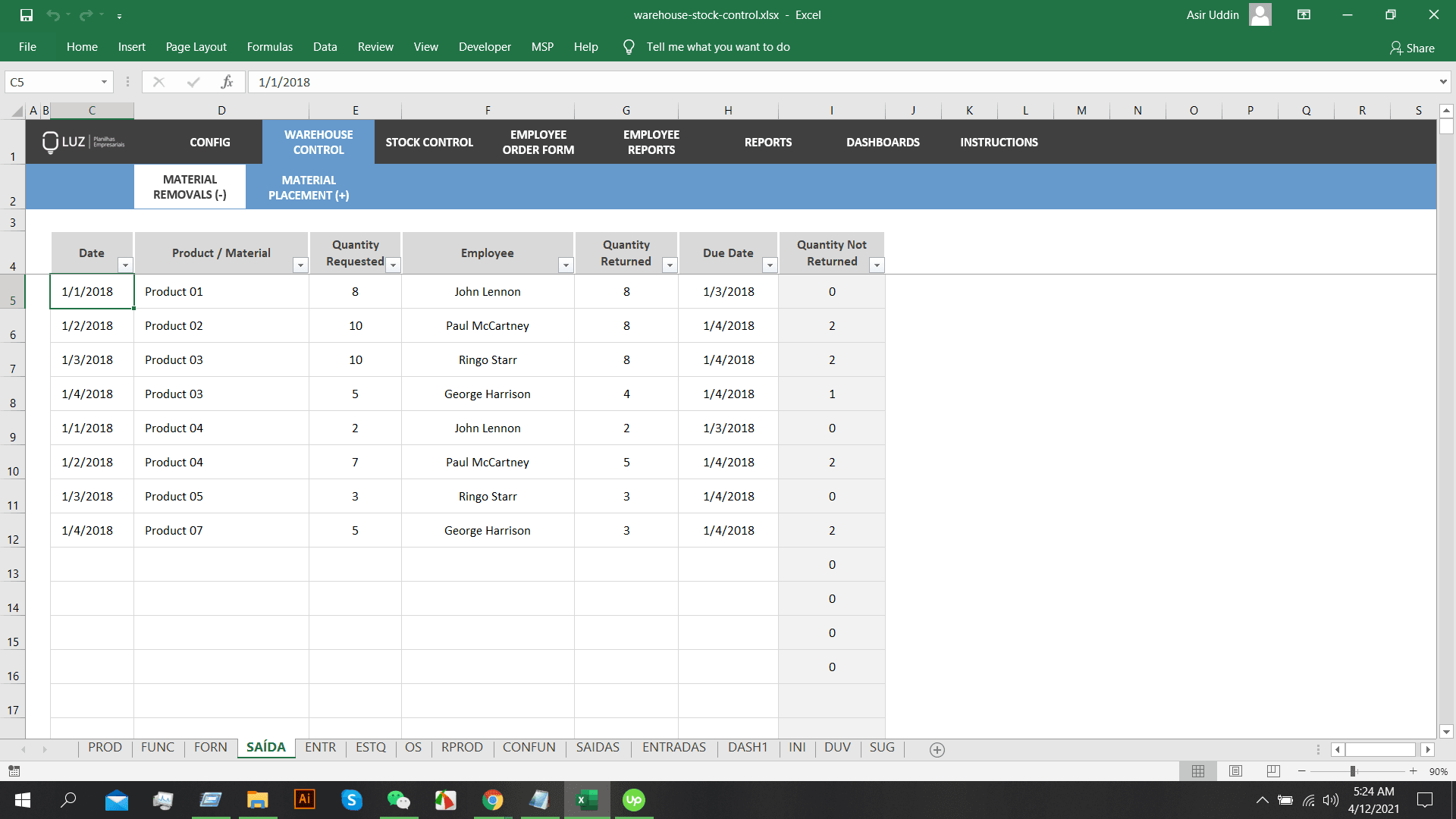 Warehouse Stock Control Excel Spreadsheet Template - LUZ Templates