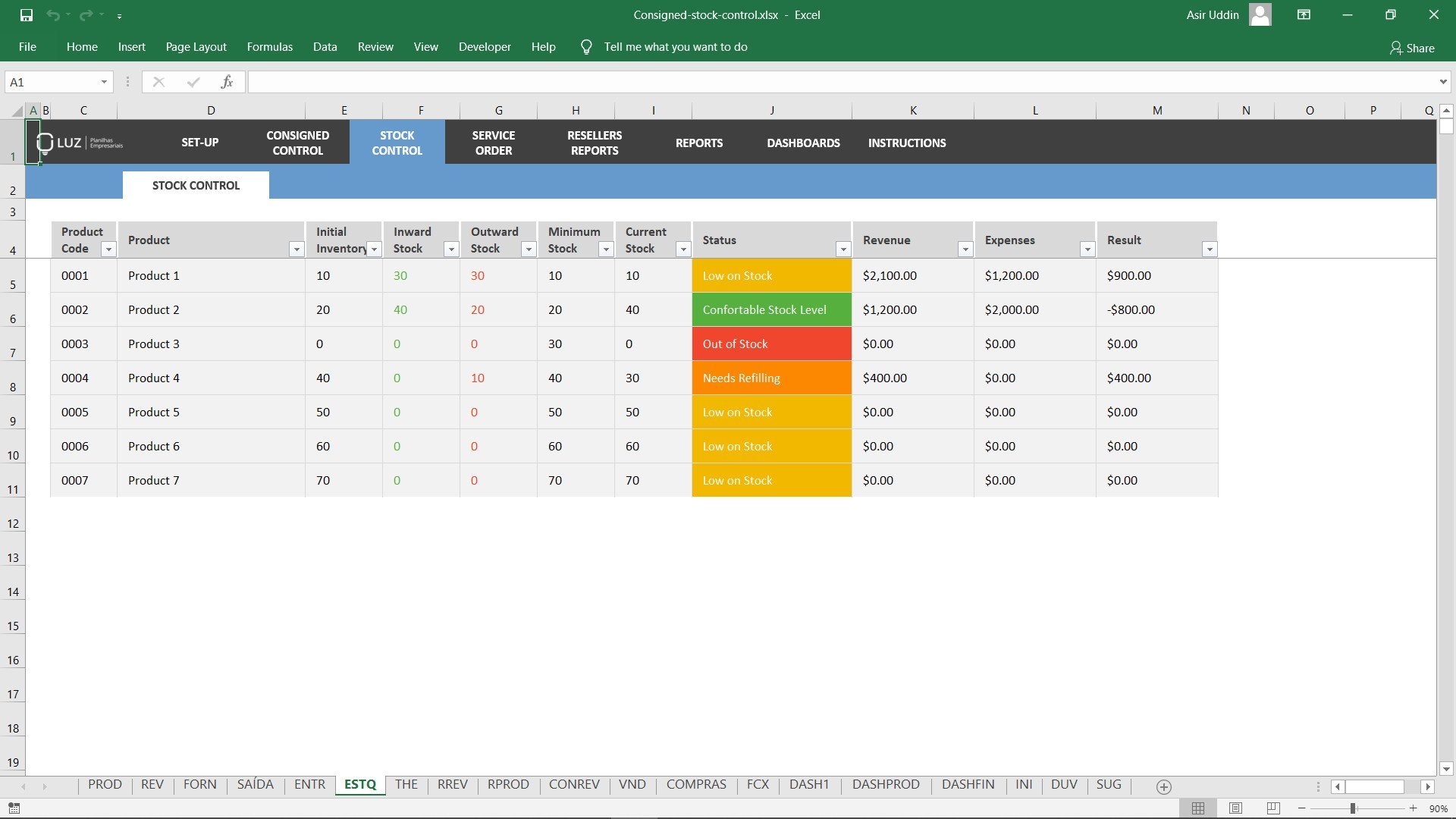 Consigned Stock Control Excel Spreadsheet Template - LUZ Templates