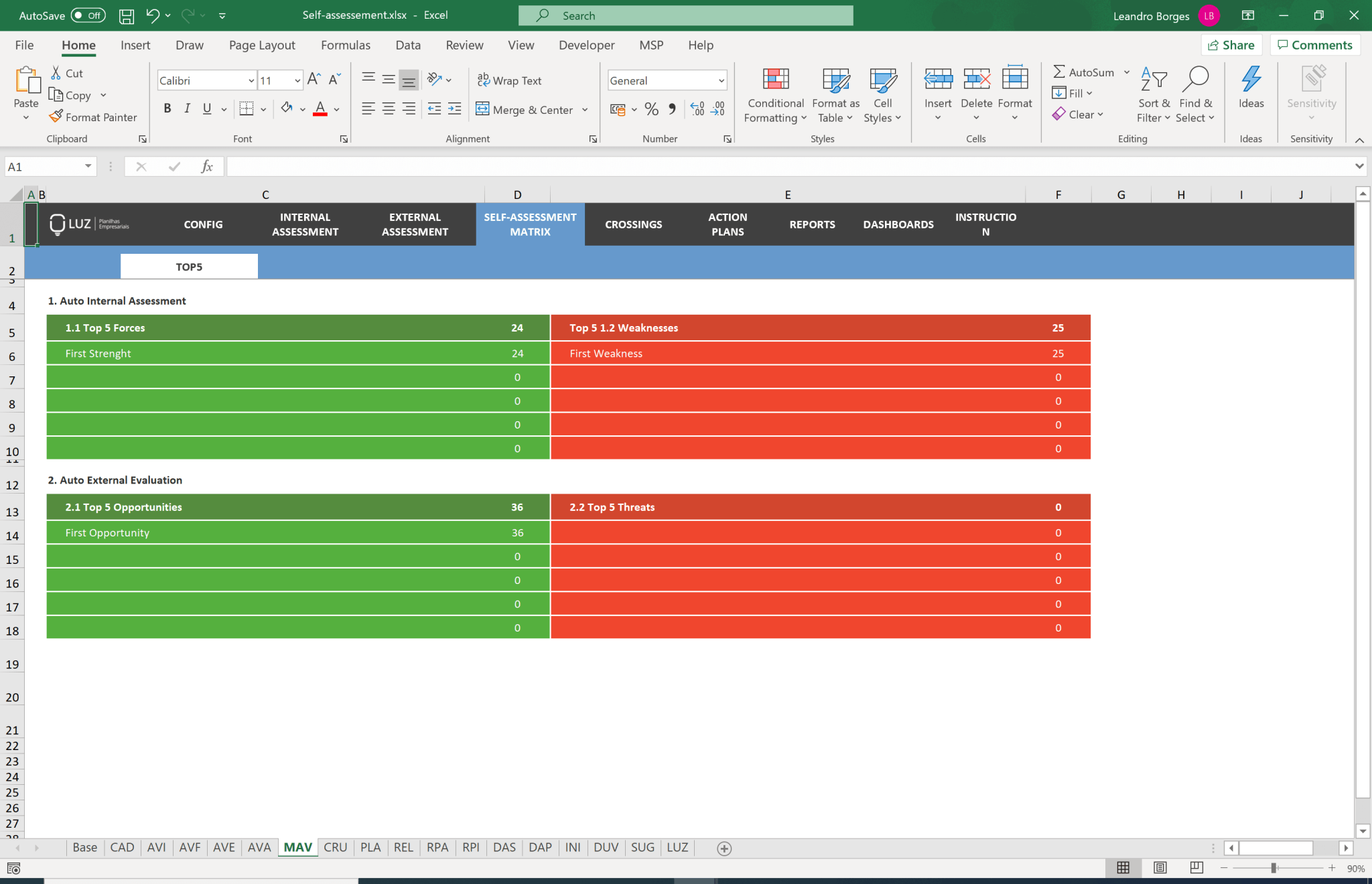 Personal Self-Assessment Excel Spreadsheet Template - LUZ Templates