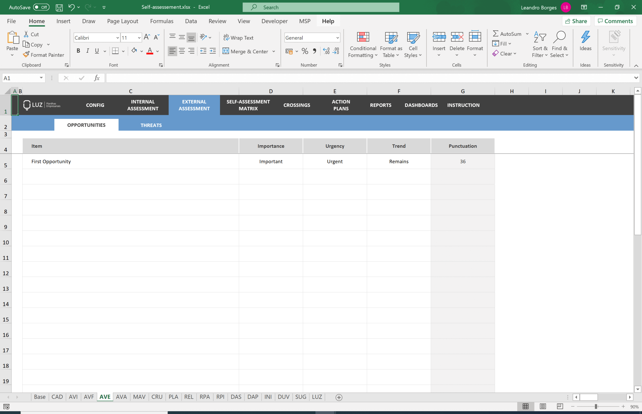 Personal Self-Assessment Excel Spreadsheet Template - LUZ Templates
