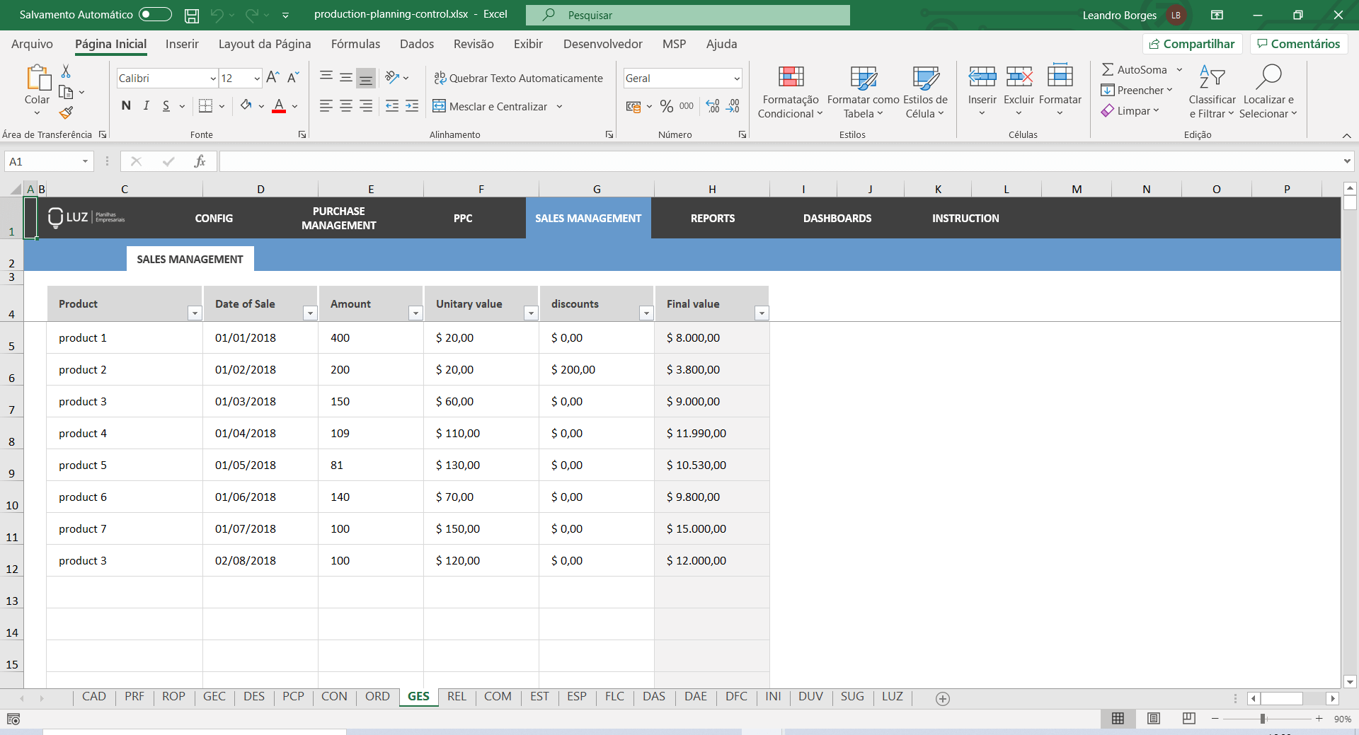 Production Planning and Control Excel Spreadsheet Template - LUZ Templates