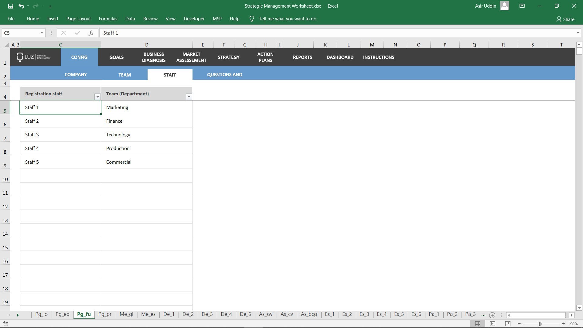 Strategic Management Excel Spreadsheet Template - LUZ Templates