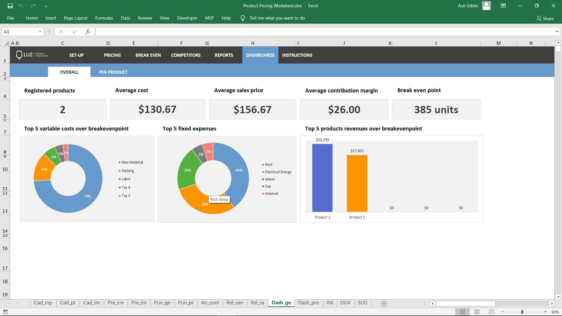 Product Pricing Excel Spreadsheet Template - LUZ Templates