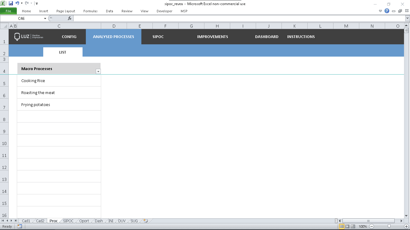 SIPOC Excel Spreadsheet Template - LUZ Templates