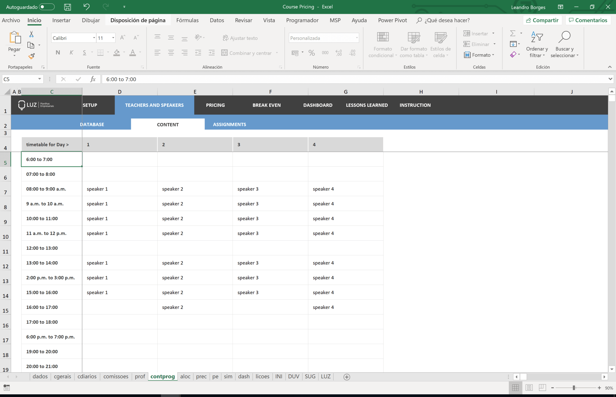 Course Pricing Excel Spreadsheet Template - LUZ Templates