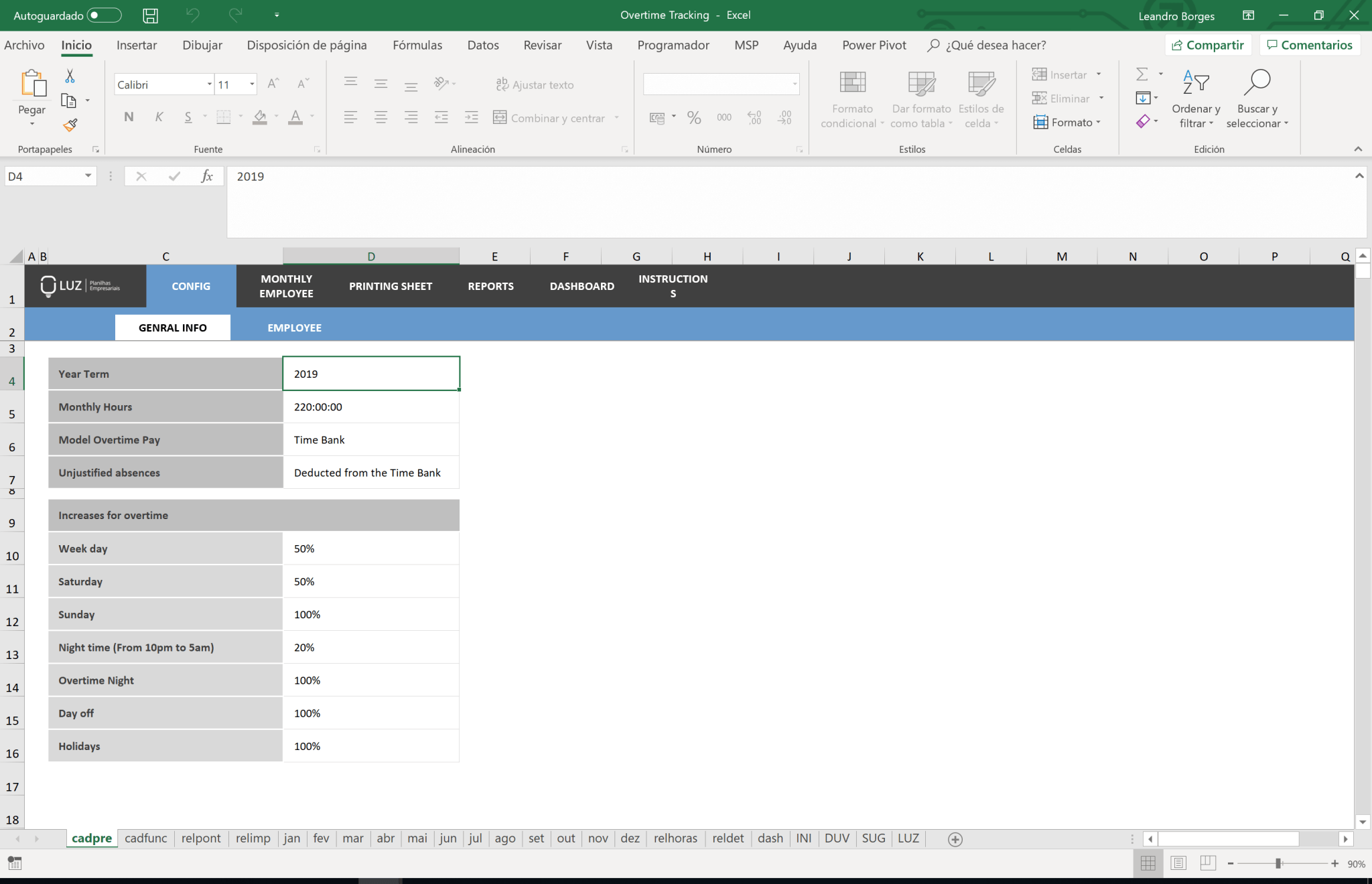 Overtime Tracking and Payment Excel Spreadsheet Template - LUZ Templates