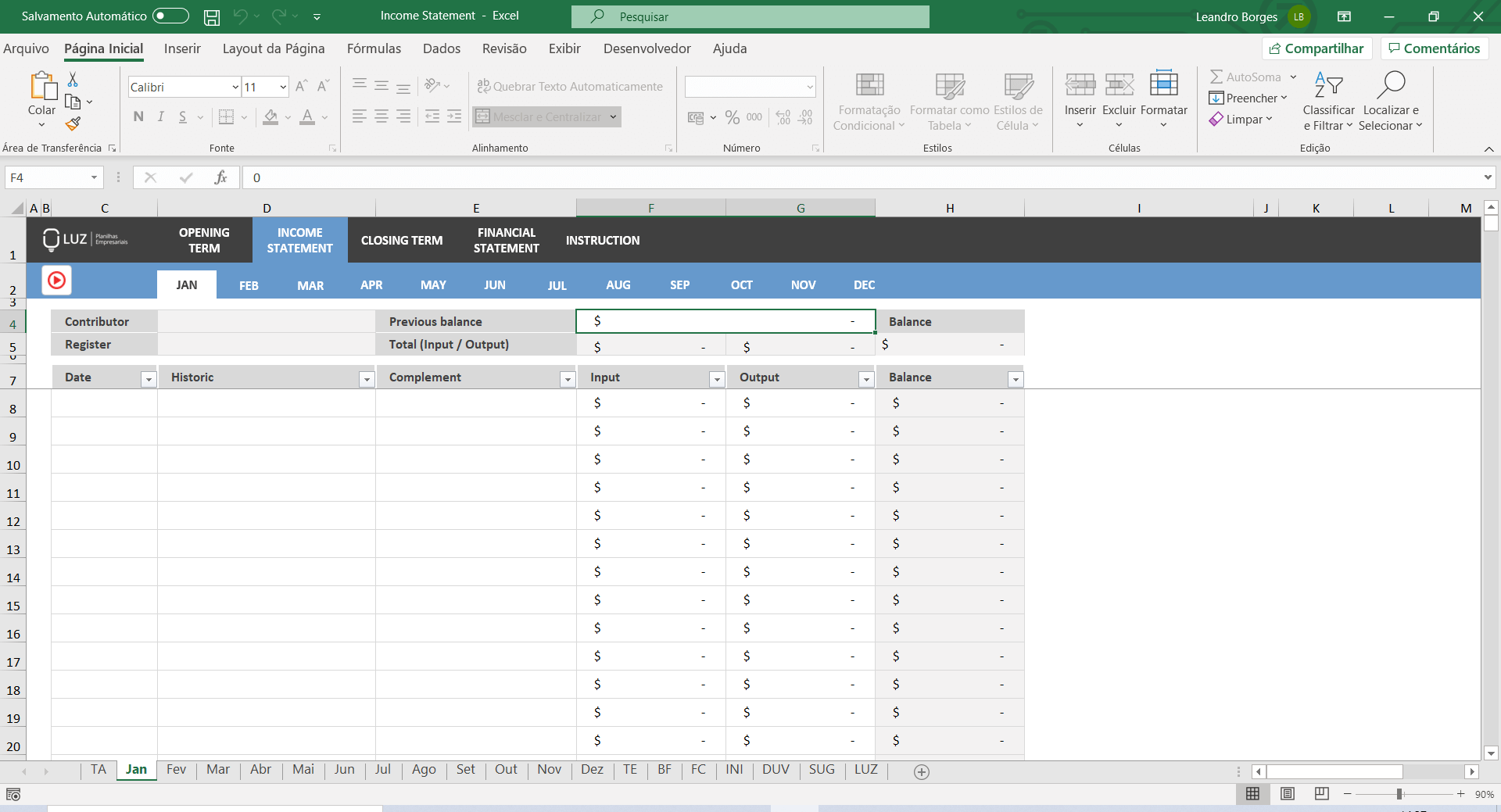 Income Statement Excel Spreadsheet Template - LUZ Templates