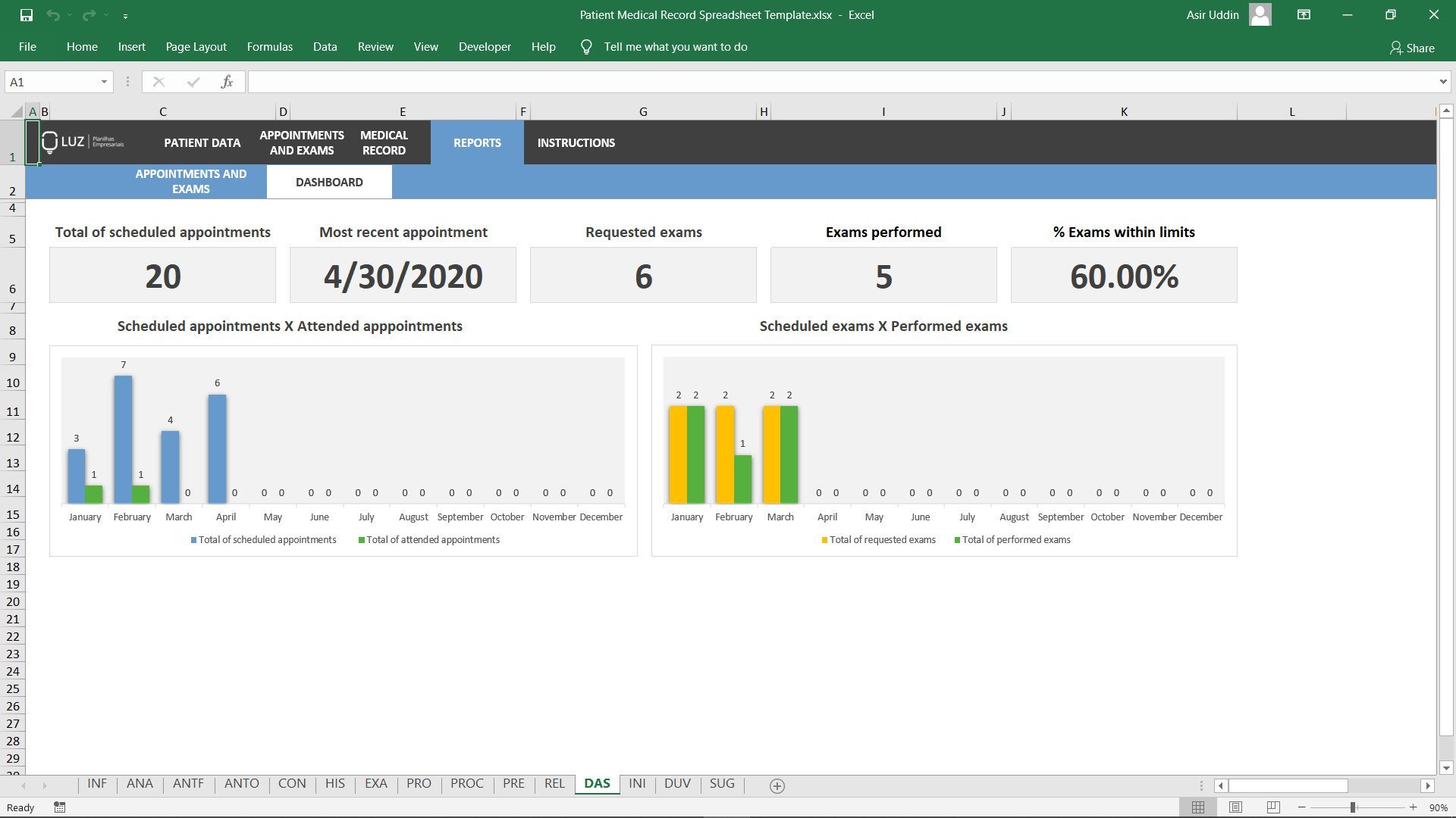 Patient Medical Record Excel Spreadsheet Template - LUZ Templates