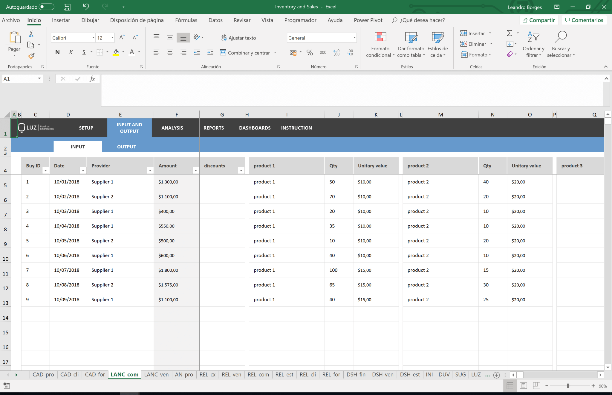 Inventory and Sales Spreadsheet Template - LUZ Templates