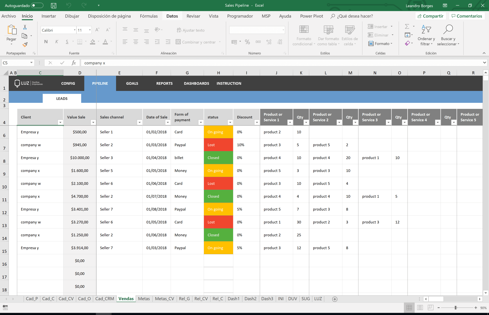 Sales Pipeline Management Spreadsheet Template - LUZ Templates