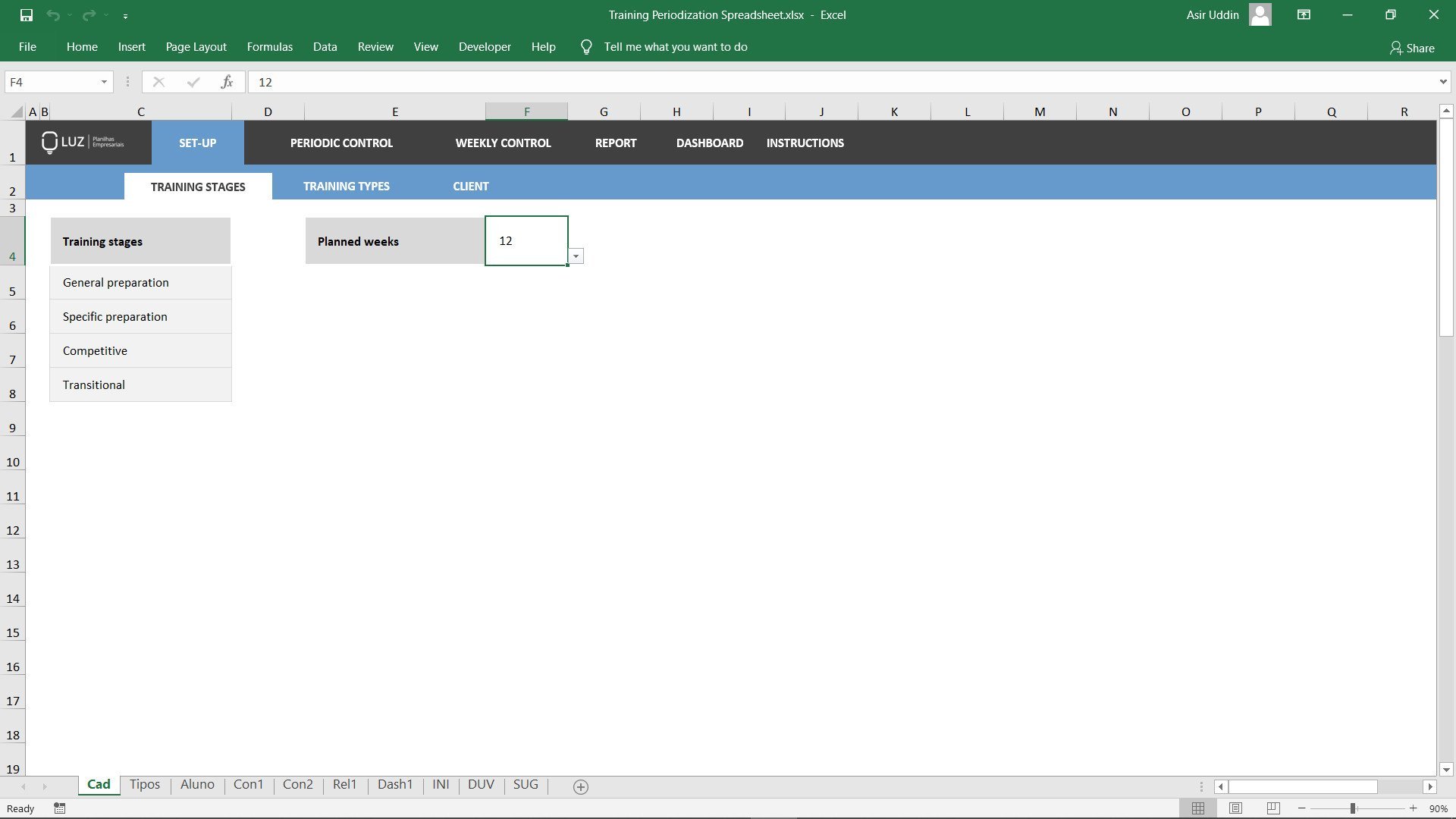 Training Periodization Excel Spreadsheet Template - LUZ Templates