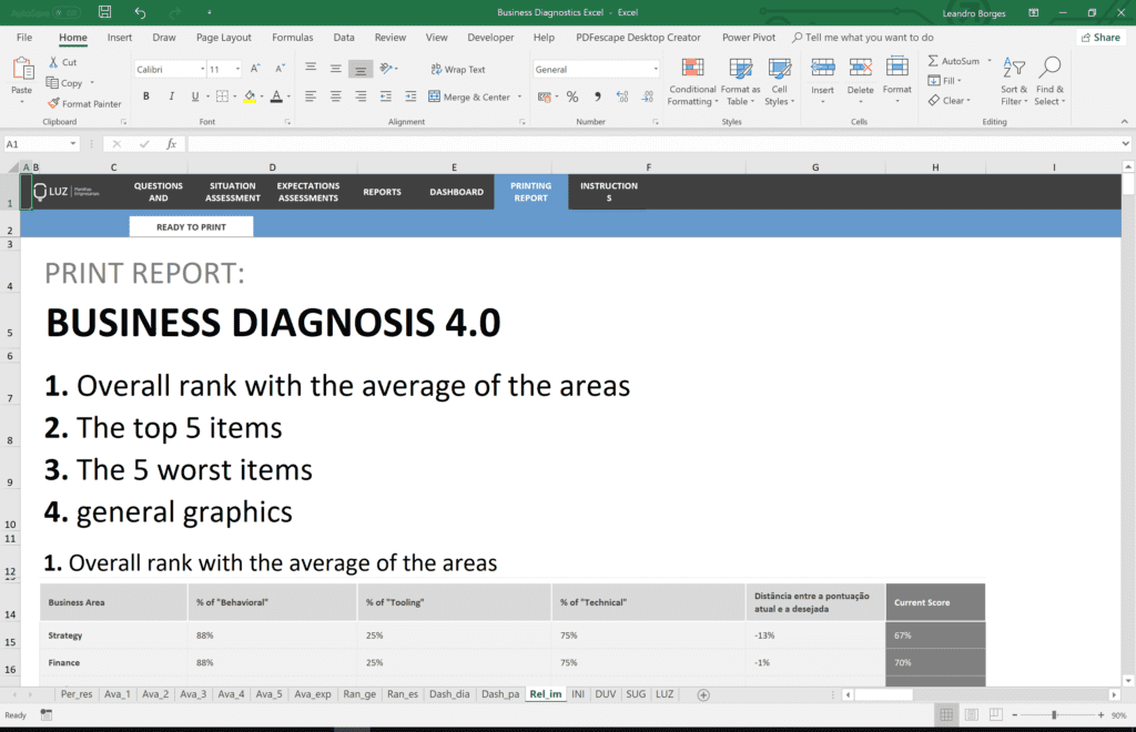 Business Diagnostic Tool Excel Spreadsheet Template - LUZ Templates