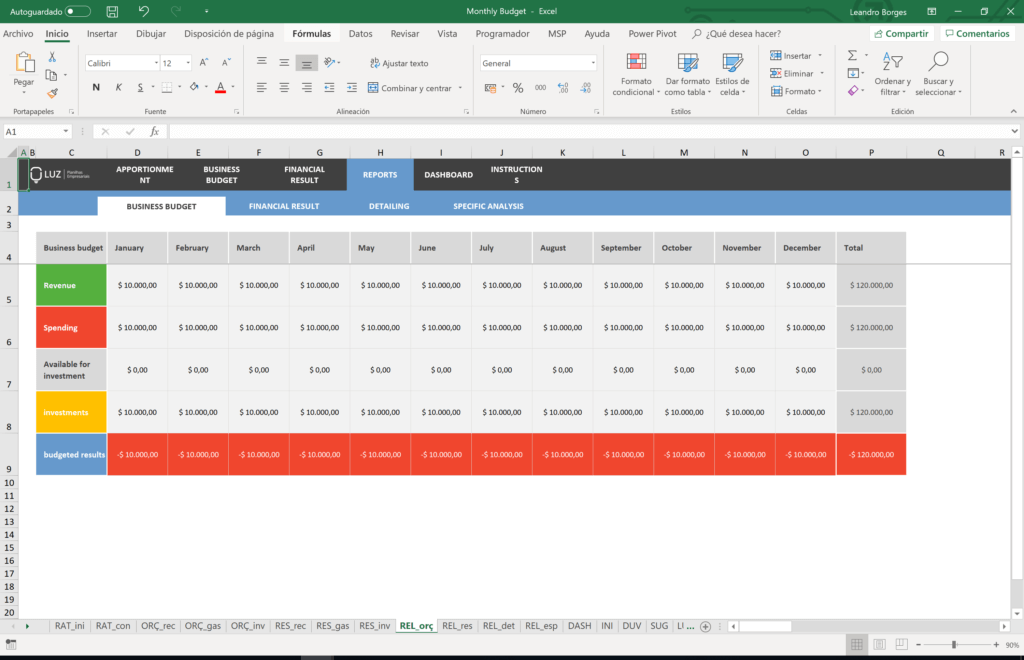 Monthly Budget Excel Spreadsheet Template - LUZ Templates