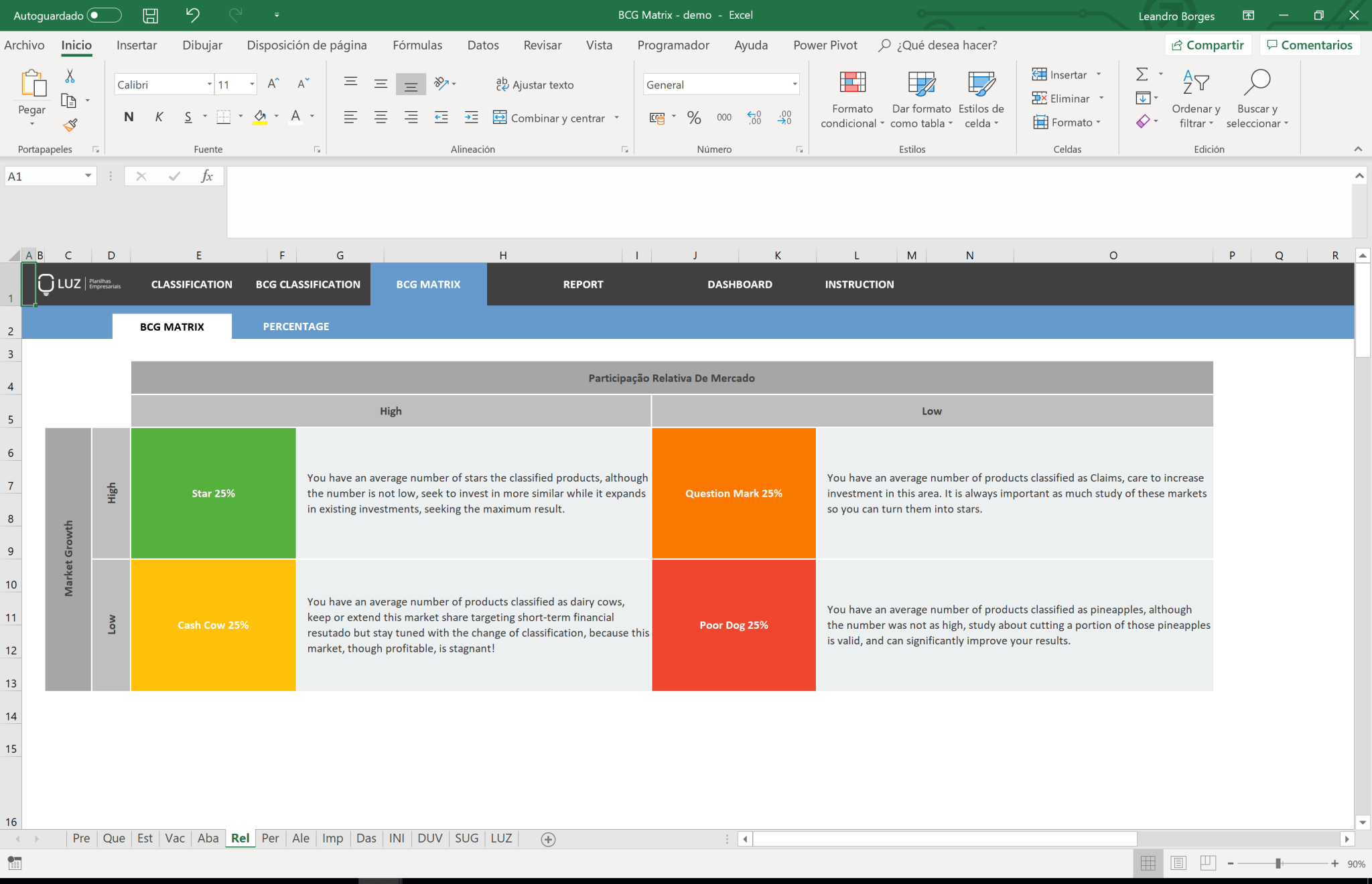 Boston Consulting Group (BCG) Matrix Portfolio Excel Spreadsheet ...