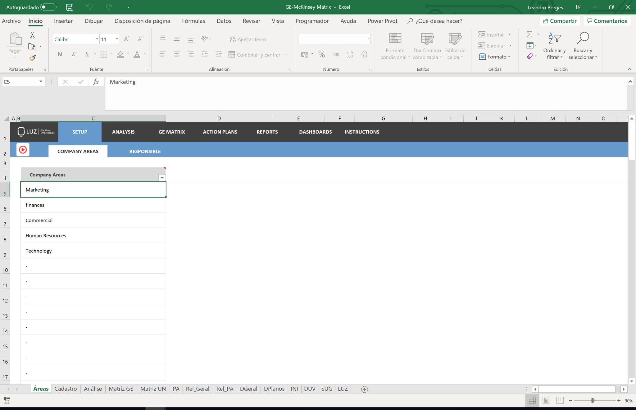 GE McKinsey Matrix Excel Spreadsheet Template - LUZ Templates