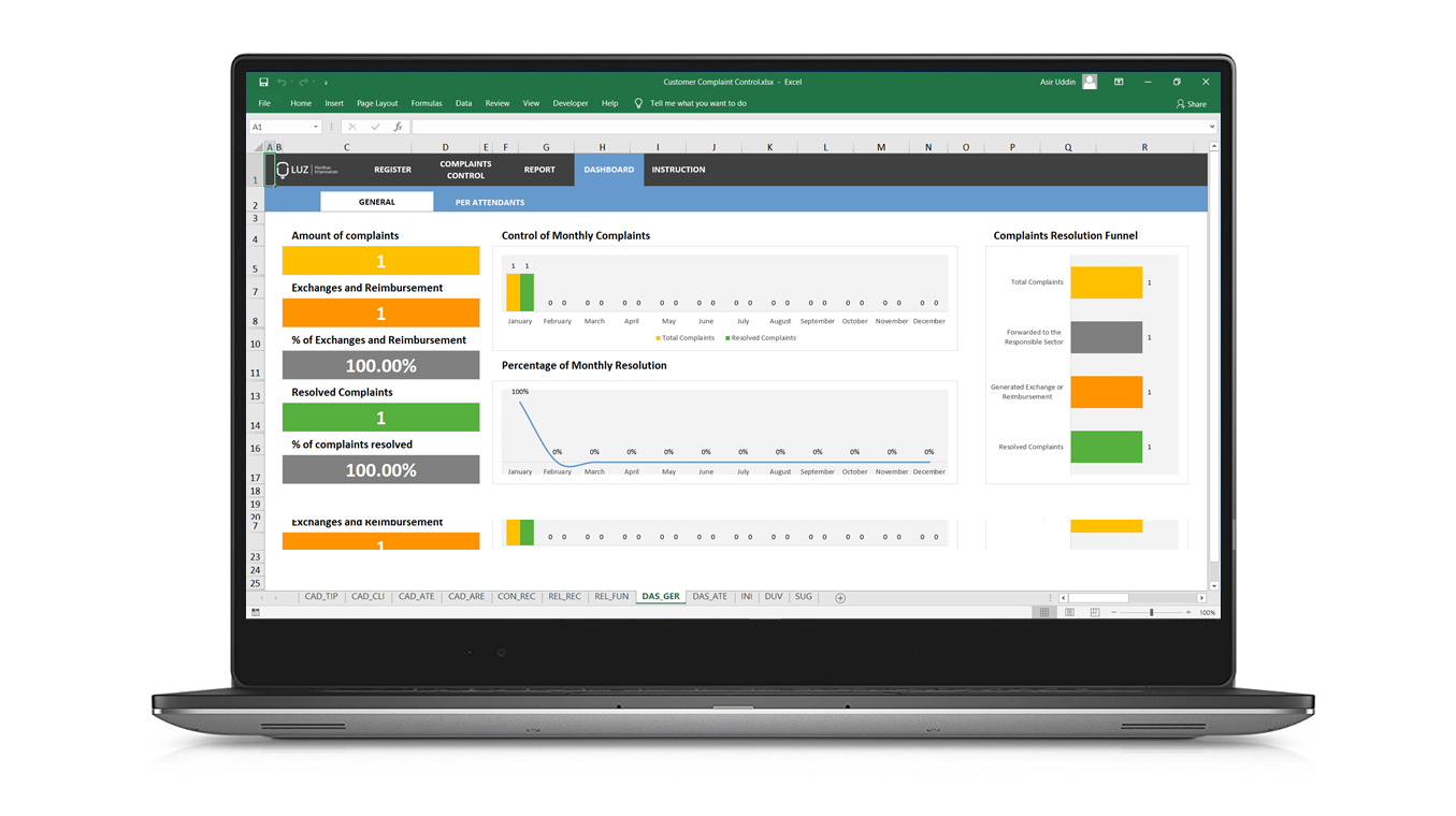 Support Tickets Control Excel Spreadsheet Template - LUZ Templates