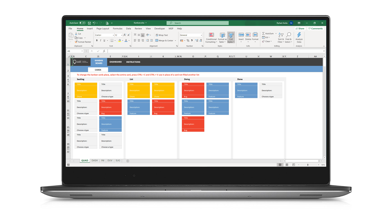 Kanban Board Excel Spreadsheet Template - LUZ Templates