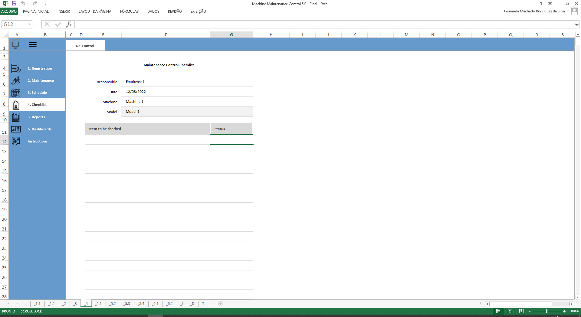 Machine Maintenance Control Spreadsheet Template - LUZ Templates